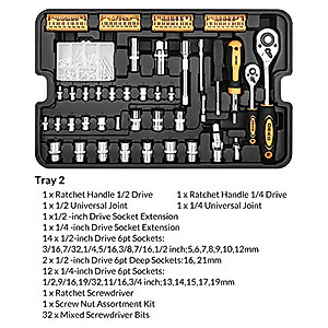 DEKOPRO 258 Piece Tool Kit with Rolling Tool Box Socket Wrench Hand Tool Set Mechanic Case Trolley Portable