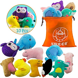AWOOF Puppy Toys, 10 Pack Cute Puppy Plush Chew Squeaky Dog Toys for Boredom, Puppy Teething Toys for Medium to Small Dogs