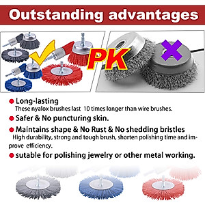Rocaris 10 Pack Nylon Filament Abrasive Wire Brush Wheel & Cup Brush Set with 1/4 Inch Hex Shank, for Removal of Rust/Corrosion/Paint