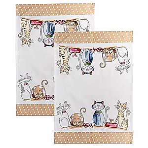 Kitchen Towels, Dish Towels for Drying Dishes, Tea Towels Absorbent 100% Cotton, Cute Cat Themed Decorative Kitchenware Kitchen Accessories Gifts for Cat Lovers, Set of 2 - 20"x28"