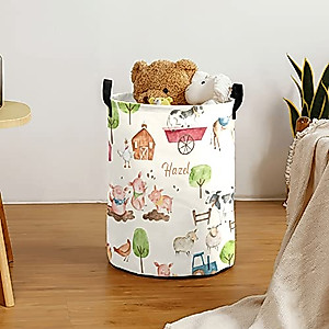 Farm Cow Animals Personalized Laundry Basket Clothes Hamper Storage Handle Waterproof, Custom Collapsible Large Capacity , for Bedroom Bathroom Toy Decoration
