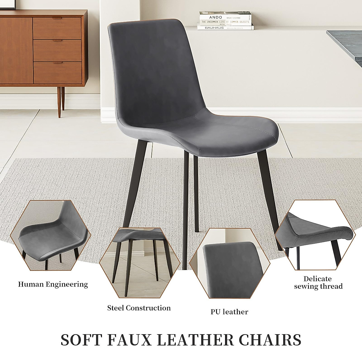 Zerifevni 7 Piece Dining Table Set, 62 Inch Modern Kitchen Table with 6 Dining Chairs for 4-6 Person, Expandable MDF Dining Table with Steel Legs for Dining Room, Kitchen, Save Space