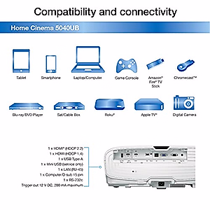 Epson Home Cinema 5040UB 3LCD Home Theater Projector with 4K Enhancement, HDR10, 100% Balanced Color and White Brightness, Ultra Wide DCI-P3 Color Gamut and UltraBlack Contrast