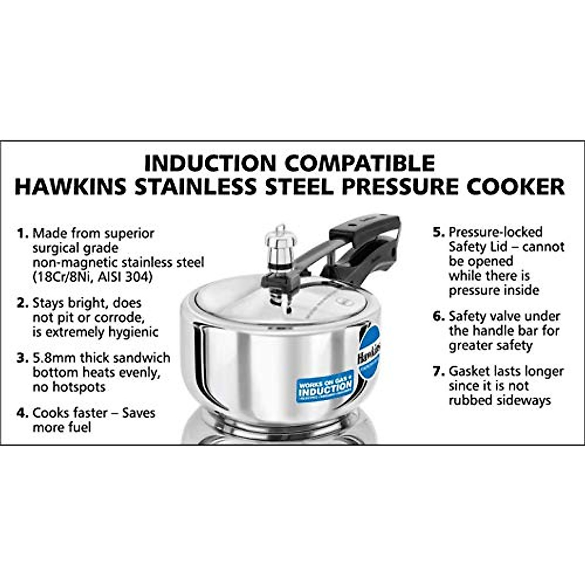 Hawkins B25 Pressure Cooker, 2 Litre, Silver