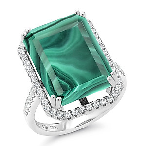 Gem Stone King 925 Sterling Silver Gemstone Birthstone Engagement Ring | Emerald Cut 18X13MM | Wedding Anniversary Promise Ring For Women | Available In Size 5, 6, 7, 8, 9