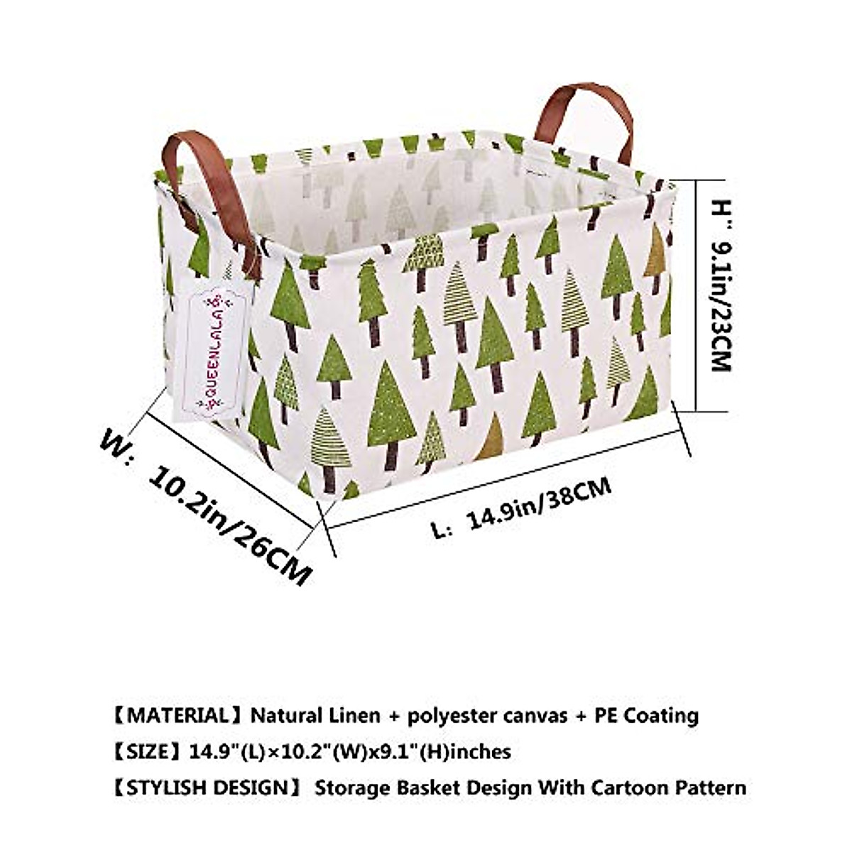 QUEENLALA Rectangular Laundry Hamper/Foldable Nursery Laundry Basket for Organizing/Storage Bin Baskets/Children Toy Office Bedroom/Toy Bin Closet Shelf Baskets（Rec-Green forest）