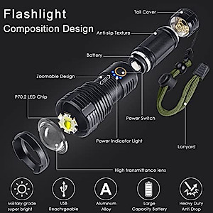 BengMxj Rechargeable LED Flashlights, 990,000 High Lumens Flashlight, XHP70 Tactical Flashlight with Zoomable, 5 Modes, Super Bright Waterproof Flashlights for Emergencies, Camping, Hiking