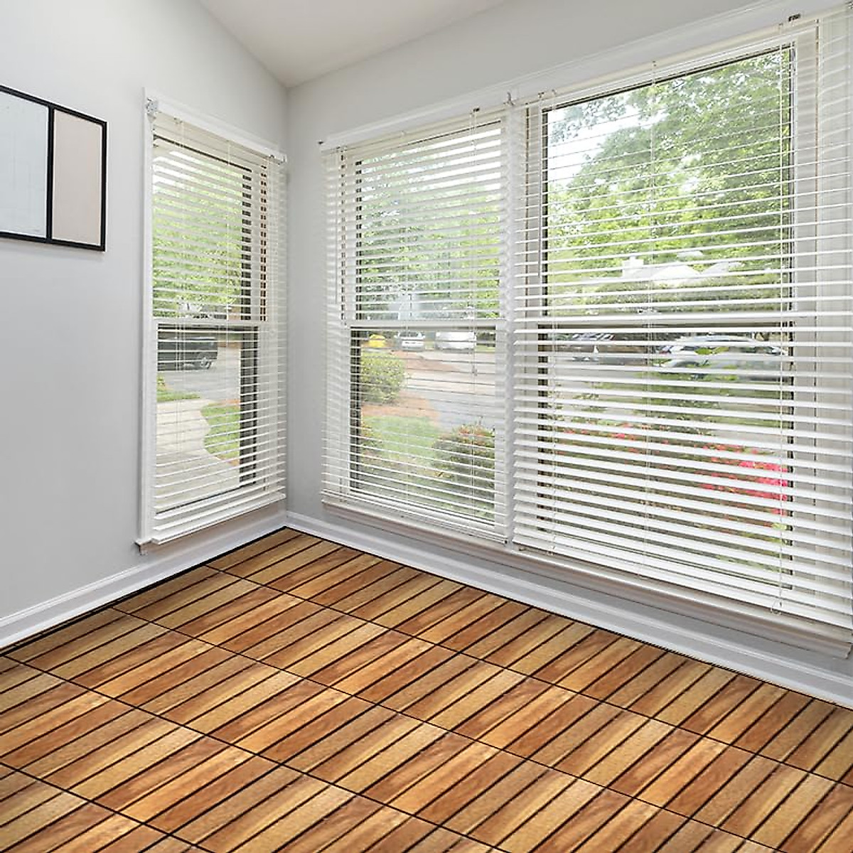 Deck Tile (Pack of 10, 12"x12") Hardwood Deck Tile, Interlocking Patio Tile in Solid Acacia Wooden Oiled Finish Waterproof All Weather Perfect for Indoor Outdoor 6 Slat (Acacia Wood- 10 Pcs, 6 Slat)