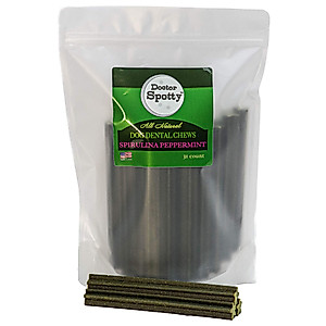 Doctor Spotty Peppermint Dog Dental Chews Made with Spirulina and Other Beneficial Ingredients, Natural and Grain-Free, Made in The USA, Bulk Size 31-Count.