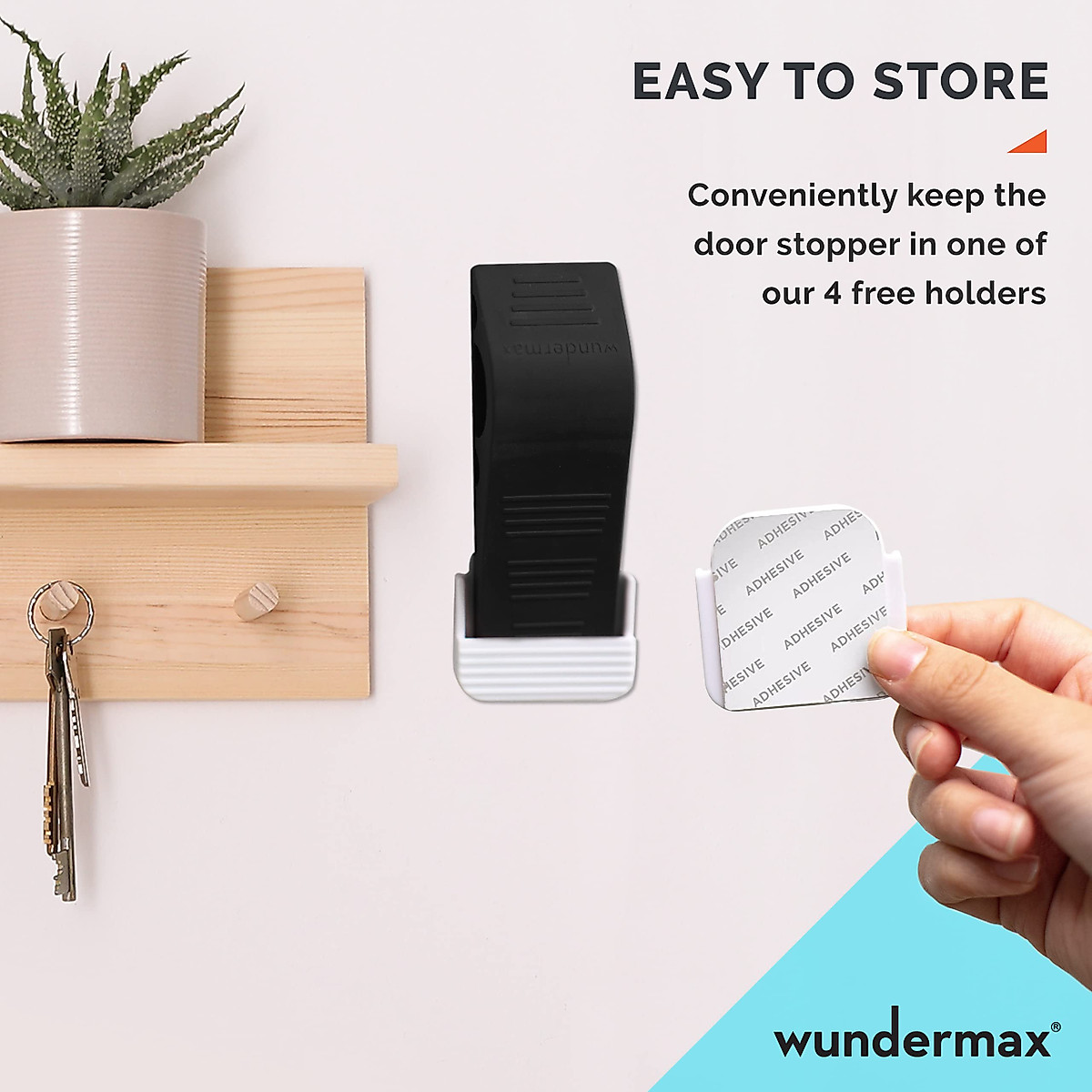Wundermax Door Stoppers - Pack of 3 Rubber Door Wedge for Carpet, Hardwood, Concrete and Tile - Home Improvement Accessories - Black