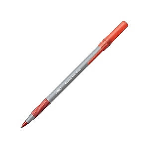 BIC Round Stic Grip Xtra Comfort Ballpoint Pen, Medium Point (1.2mm), Red, 12-Count