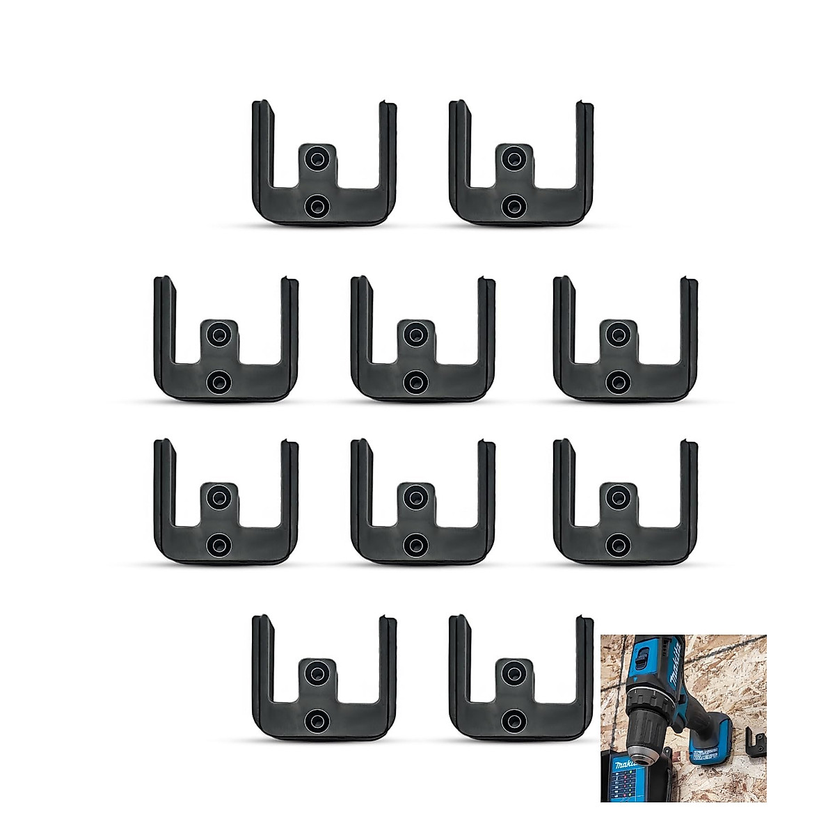 COMMANDER TOOL & GARAGE ORGANIZATION - 10 Pack Tool Holders/Wall Mounts/Hanger Clips Tool Organizer for Garage, Workshop & Shelves, Tool Storage Holder Compatible with Makita 18v LXT & 36v LXT Tools