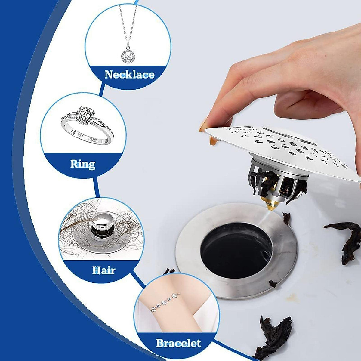 Tmay Bathtub Stopper - Foot-Operated Bath Tub Drain Hair Catcher | Sink Stopper Bathroom Drain, Bathtub Overflow Drain, Shower Laundry Kitchen Washbasin Accessories