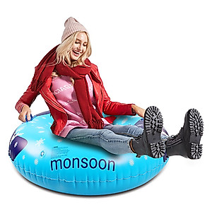 monsoon [Glider] Luxury Snow Tube for Sledding Heavy Duty Sleds with Handles for Adults - Blue