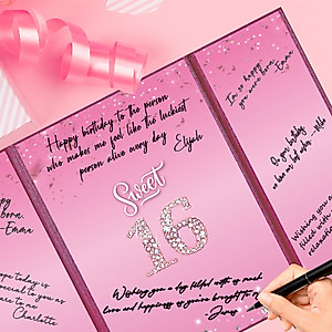 Crenics Sweet 16 Birthday Decorations, Creative Hot Pink 16th Birthday Guest Book Alternative, Large 16th Birthday Signature Book 12" x 18", Great 16 Years Old Birthday Gifts for Girls