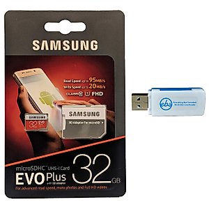 Samsung 32GB Micro SDHC EVO Plus Memory Card with Adapter Works with Samsung Galaxy Note 10+ Cell Phone, Note 10+ 5G Smartphone (MB-MC32G) Bundle with (1) Everything But Stromboli SD, TF Card Reader