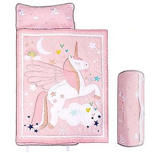 UOMNY Toddler Nap Mat - 1 Pack Girls Sleeping Bag with Removable Pillow - Unicorn 50x20 Inch Kids Preschool Nap Sack with Pillow Pink Girls Napper Nap Mats for Daycare Napping Bag for Girls