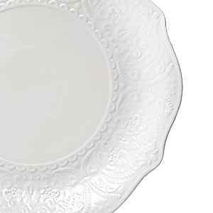 SOUJOY Set of 6 Porcelain Dinner Plate, 10.5'' White Dinner Dish, Embossed Printing Dinnerware Plate for Dinner, Restaurant, Family Party and Kitchen, Microwave, Dishwasher Safe