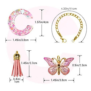 Vmini Letter Charms Accessories for Stanley Cup with Handle, Pink Initial Charm for Bogg Bag, Cute Keychain Handle Charm Decor for Stanley & HydroJug & Brumate Tumbler with Pink Butterfly & Tassel (C)