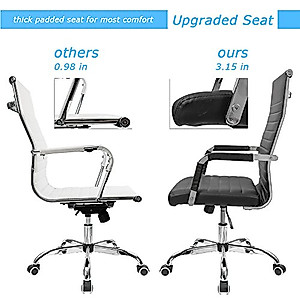 Furmax Ribbed Office Desk Chair Mid-Back PU Leather Executive Conference Task Chair Adjustable Swivel Chair with Arms (Black)