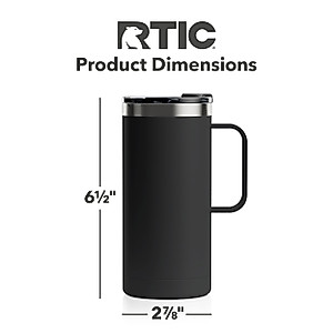 RTIC 16 oz Coffee Travel Mug with Lid and Handle, Stainless Steel Vacuum-Insulated, Hot and Cold Drink, for Car, Camping, Black