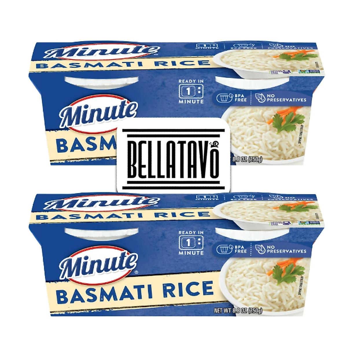 Microwavable Basmati Rice Bundle. Includes Two-8.8 Oz Packages of Minute Microwavable Basmati Rice! Total of 4 Cups of Instant Cooked Rice! Comes With a BELLATAVO Fridge Magnet!
