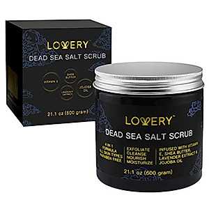 Dead Sea Salt Scrub, Handmade Exfoliating Salt Scrub for Women & Men with Vitamin E, Shea Butter, Jojoba, Lavender Oil, Ultra Moisturizing Body Scrub for Gentle Skin Exfoliation, 2Pc