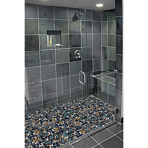 Parrotile Pebble Tile for Shower Floor Aqua Cobalt Blue Mosaic Backsplash Tiles (5 Sheets)