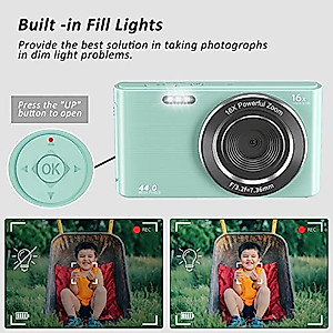VJIANGER Digital Camera for Photography, 4K 44MP Point and Shoot Camera with 2.4" Screen, 16X Digital Zoom, Vlogging Camera for Kids Tees Aldults with 32GB SD Card & 2 Batteries(DC6-7 Green)