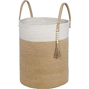 Pack of 2 Tall Woven Laundry Basket Collapsible for Storage Clothes Basket Laundry Hamper Basket for Bedroom Living Room Nursery Blanket Pillow Toy Dirty Clothes Hamper (2 Pack Ochre)