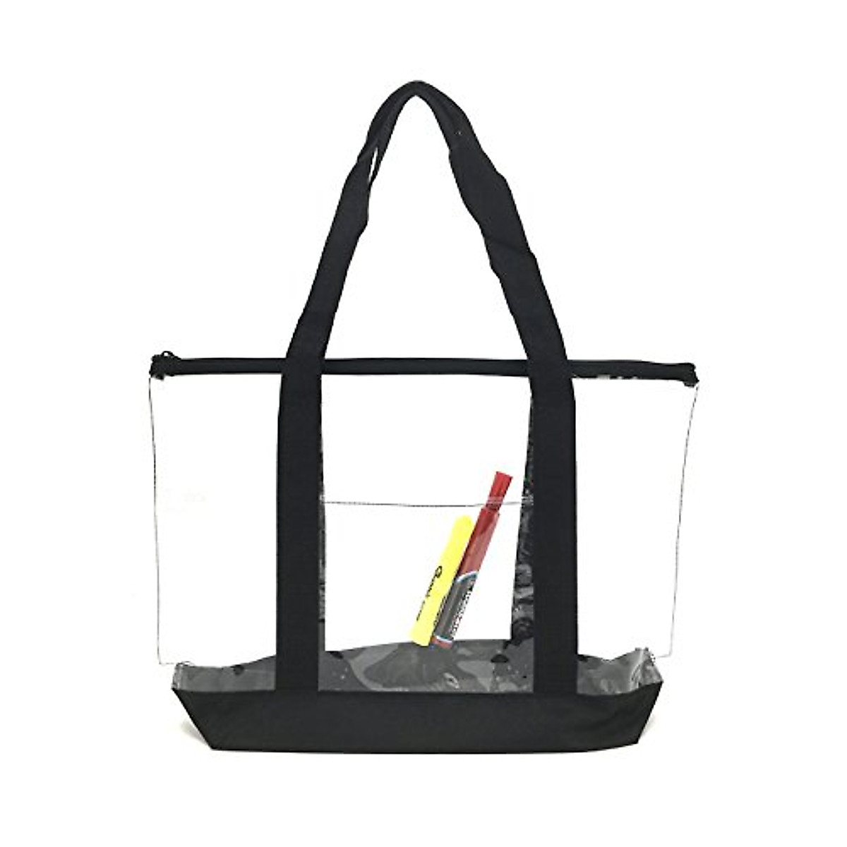Clear PVC Zipper Tote Bag/Security Clear Tote Bag/Work Tote Bag (Black)