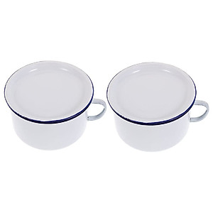 Alipis Antique Kitchen Bowl 2pcs Mixing Bowls Large Enamel on Ceramic Mug with Lid Handle Covered Ramen Noodle Soup Bowl Retro Enamelware Container 14X8CM 1.2L Noodle Bowl