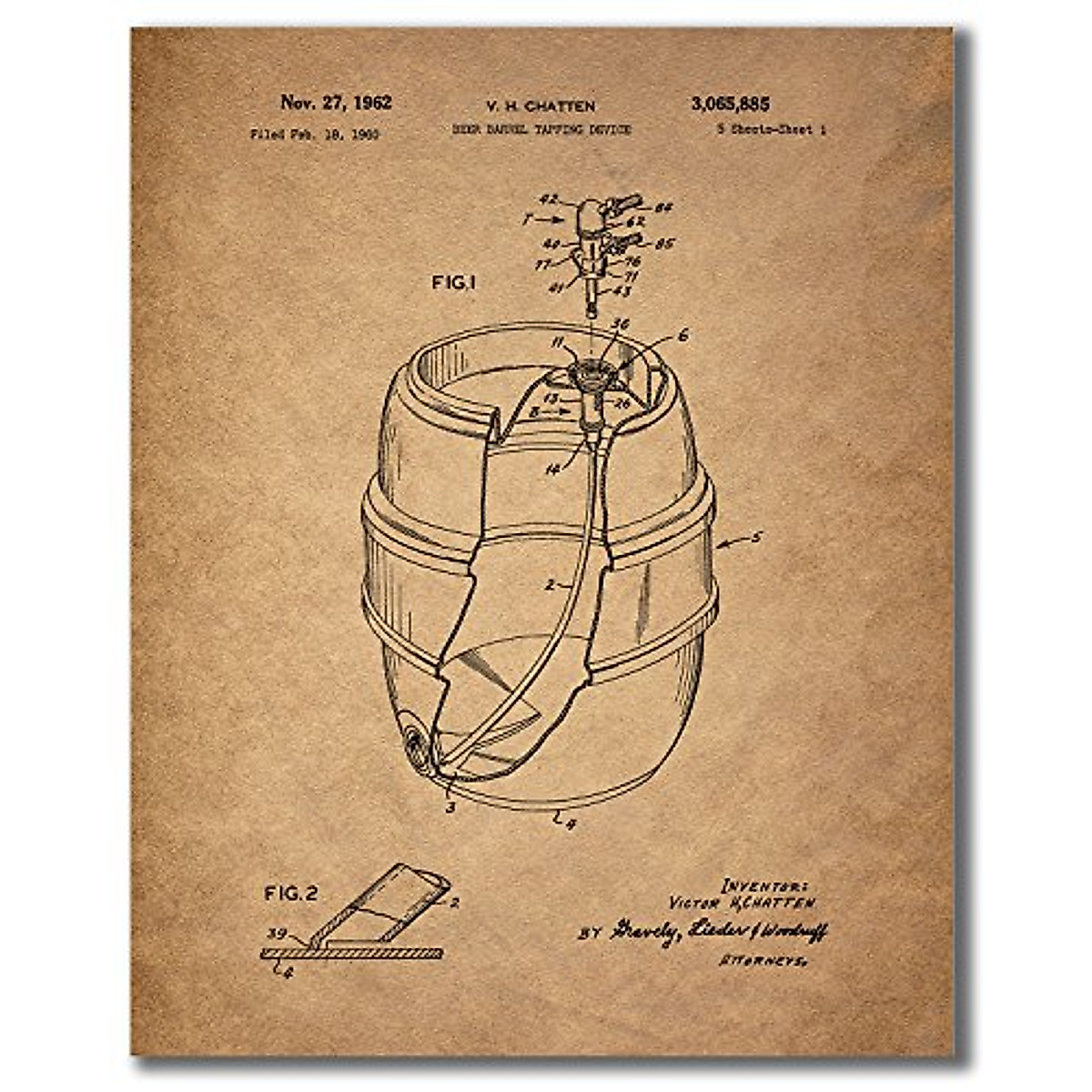 Beer Patent Wall Art Prints - Set Of 6 (8 Inches By 10 Inches) Vintage Bar Photos
