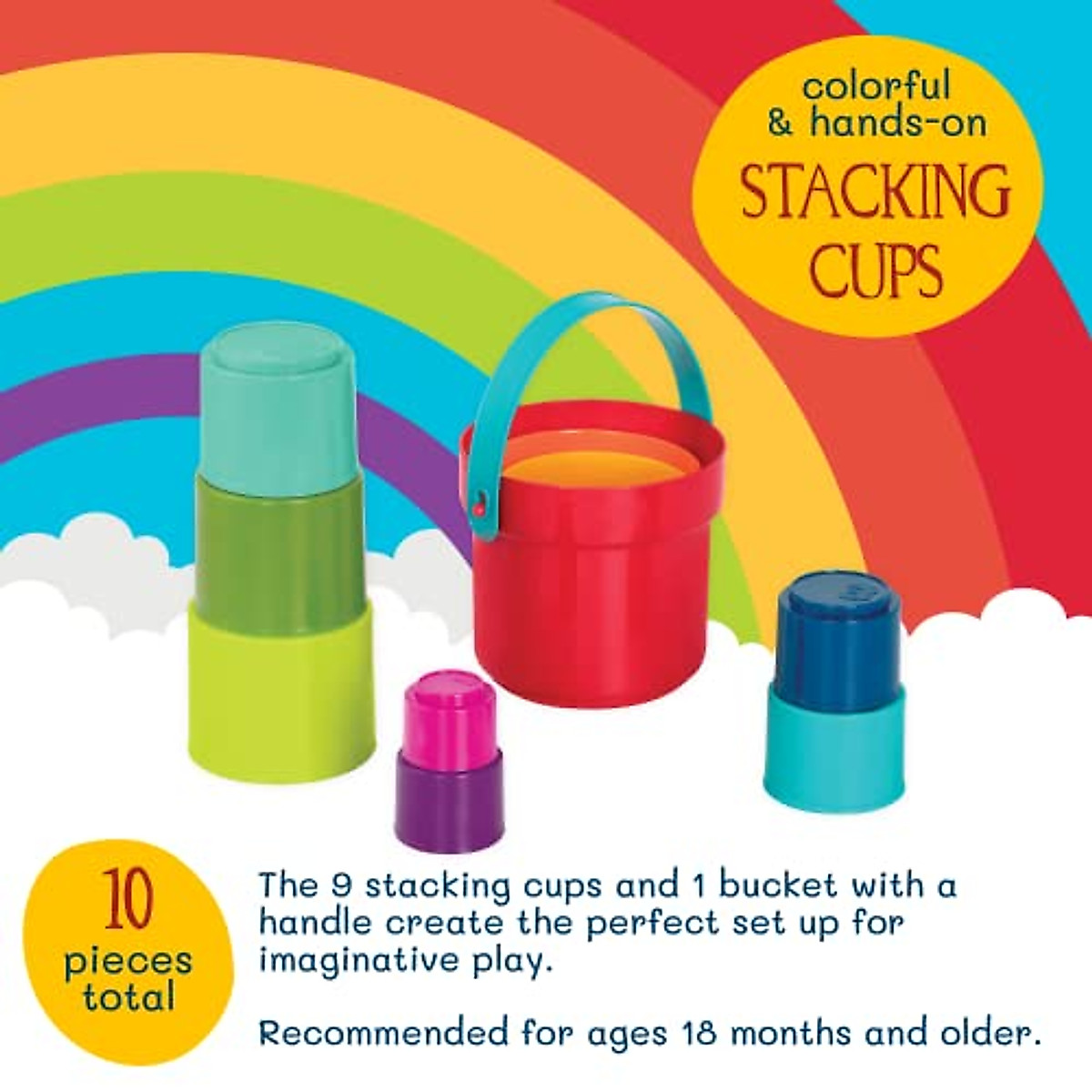 Battat Stacking Cups, Plastic Nesting Toys for Water and Sand, 18M Plus, 10 Pieces
