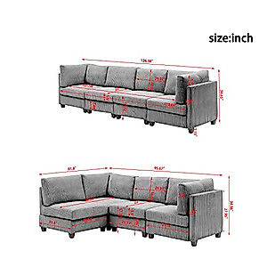 FANYE Free Combinable Reversible Cushions Convertible Modular Sectional Sofa Couch,Comfy Corduroy Upholstered Deep Seat Sleeper Sofa & Couch W/Solid Wood Legs for Home Apartment Office Living Room