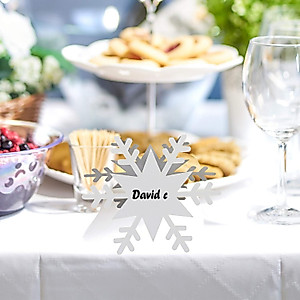 Snowflakes Place Cards,Christmas Place Cards Holiday Snowflake Blank Table Setting Folded Paper Name Tent Cards for Winter Wonderland Dinner Wedding Tables Party Decorations (25Pcs)