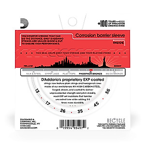 D’Addario EXP17 Coated Phosphor Bronze Acoustic Guitar Strings, Light, 13-56 – Offers a Warm, Bright and Well-Balanced Acoustic Tone and 4x Longer Life - With NY Steel for Strength and Pitch Stability