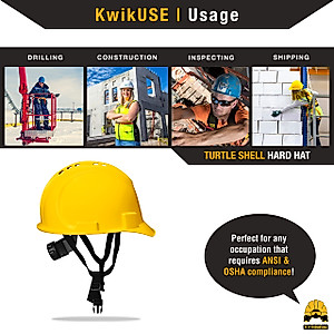 KwikSafety - Charlotte, NC - Turtle Shell Hard Hat Type 1 Class C ANSI OSHA Standard Cap Style (One Size FITS Most) 10 Vents + Free Sweatband & Earplugs Construction Safety Helmet Lightweight/Yellow