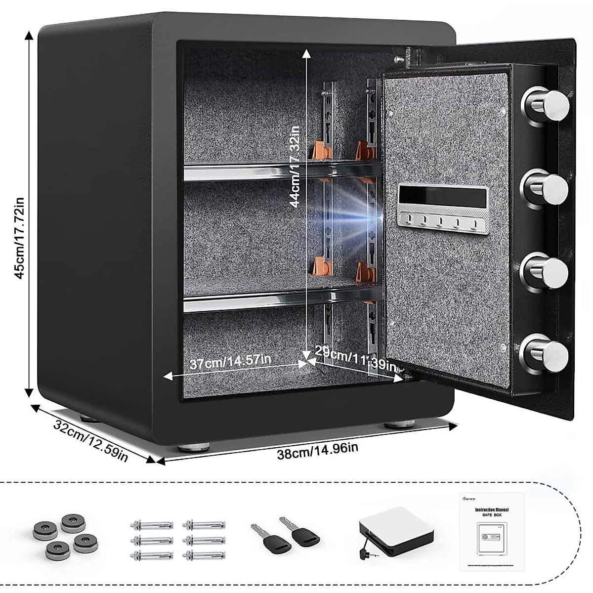 Kavey 2.0 Cub Safe Box, Home Safe with Backlit Touch Screen Keypad and Dual Alarm System, Money Safe With Mute Function and LED Light, Safe for Home Hotel Office
