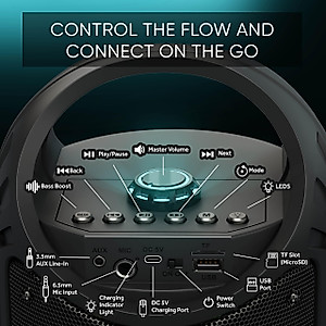 MASINGO Karaoke Machine for Kids and Adults with 1 Wireless Karaoke Microphone and 1 Wired Mic, PA Portable Speaker with LED Lights, Supports TF Card/USB, AUX/MIC in, TWS for Home Party, Burletta C10