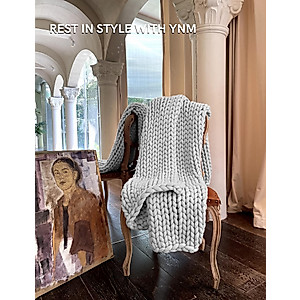 YnM Chunky Throw Blanket, Medium-Weight, Hand Knitted, Skin Friendly, Ventilated and Breathable, Machine Washable, Home Décor Piece for Couch, Sofa and Bed (Lunar Grey, 40x50 Inch)