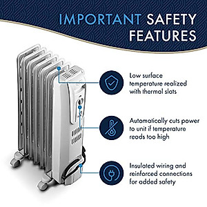 DeLonghi Oil Filled Radiant Heater, 1500W Electric Space Heater - Quiet and Portable with Anti-Freeze Function and Safety Features, TRH0715