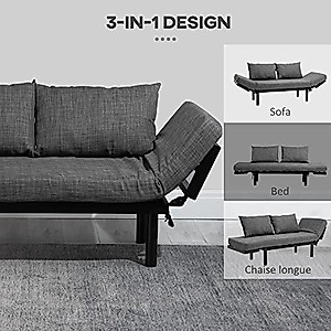 HOMCOM Single Person Chaise Lounger, Modern Sofa Bed with 5 Adjustable Positions, 2 Large Pillows, and Birch Legs, Charcoal Grey
