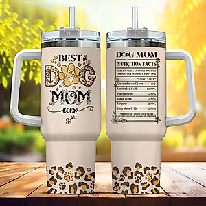 99WHALE Dog Mom Leopard Nutrition Facts, Tumbler 40 Oz With Handle Lid And Straw, Dog Mom Gifts, Mommy Day Mothers Handle Mama World Cups Print Simple Best Modern Women Black Eleven