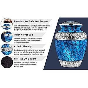 Trupoint Memorials Cremation Urns for Human Ashes - Decorative Urns, Urns for Human Ashes Female & Male, Urns for Ashes Adult Female, Funeral Urns - Royal Blue, Large