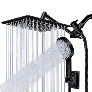 Yurnomy 8 inch Multifunction High Pressure Rain Shower Head with Handheld Spray Combo with 11'' Angle Adjustable Extension Arm/Flow Regulator/Shower System(Matt Black)
