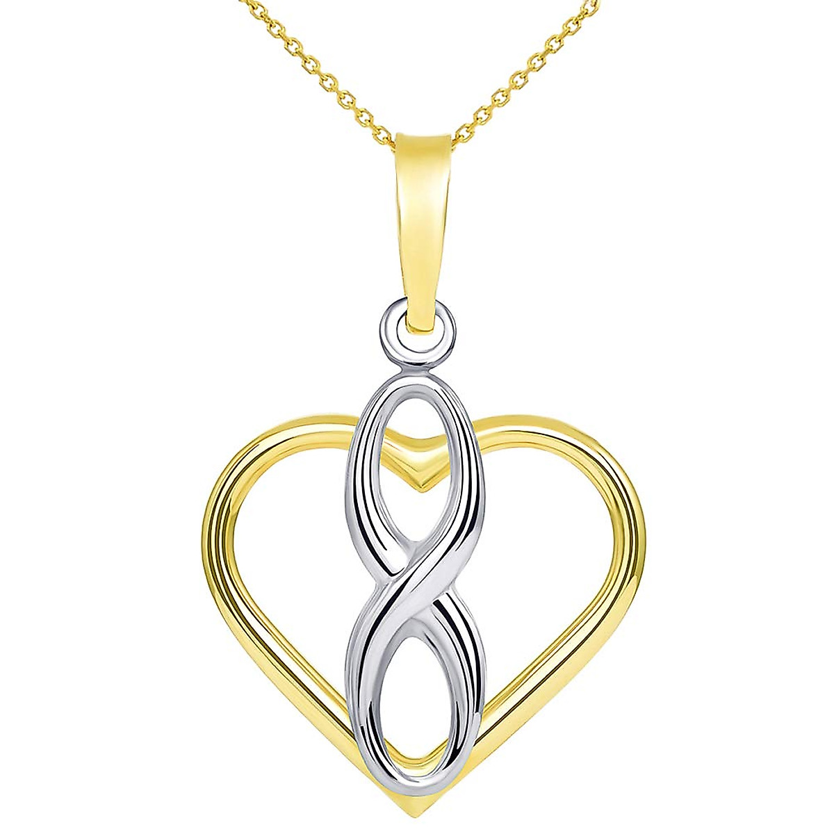 Jewelry America 14k Two Tone Gold Vertical Infinity Sign in Open Heart Pendant Necklace, 22"