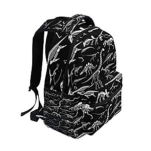 School Backpack White Dinosaur Skeleton Black Bookbag Travel Ruckack One_Size