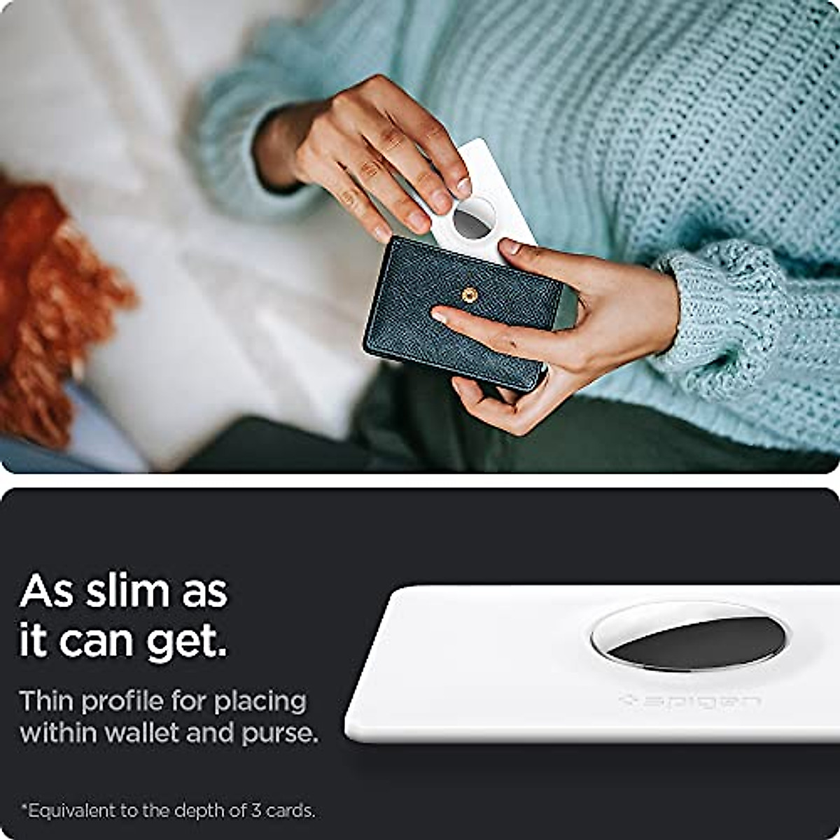 Spigen Air Fit Designed for Apple AirTag Wallet Card Case Cover AirTag Holder for AirTag Keychain Ring (2021) - White