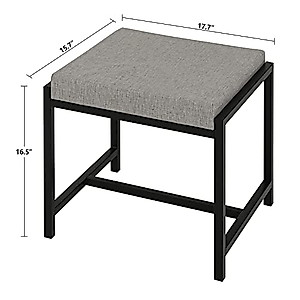 Iwell Large Vanity Stool, Vanity Chair with Upholstered Seat & Metal Legs, Vanity Bench for Entrayway, Bedroom, Capacity 330lb, Black+Grey